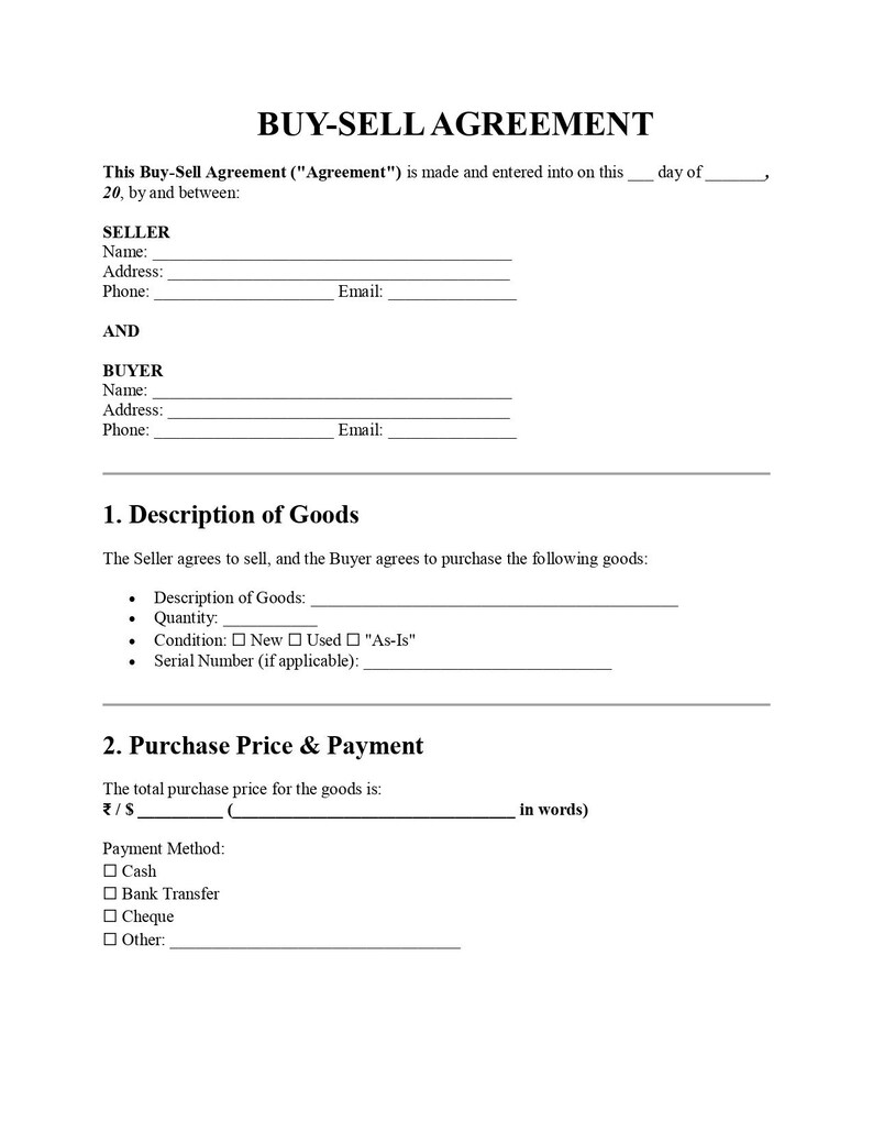 Editable Buy-sell Agreement Template: Professional Business Contract ...