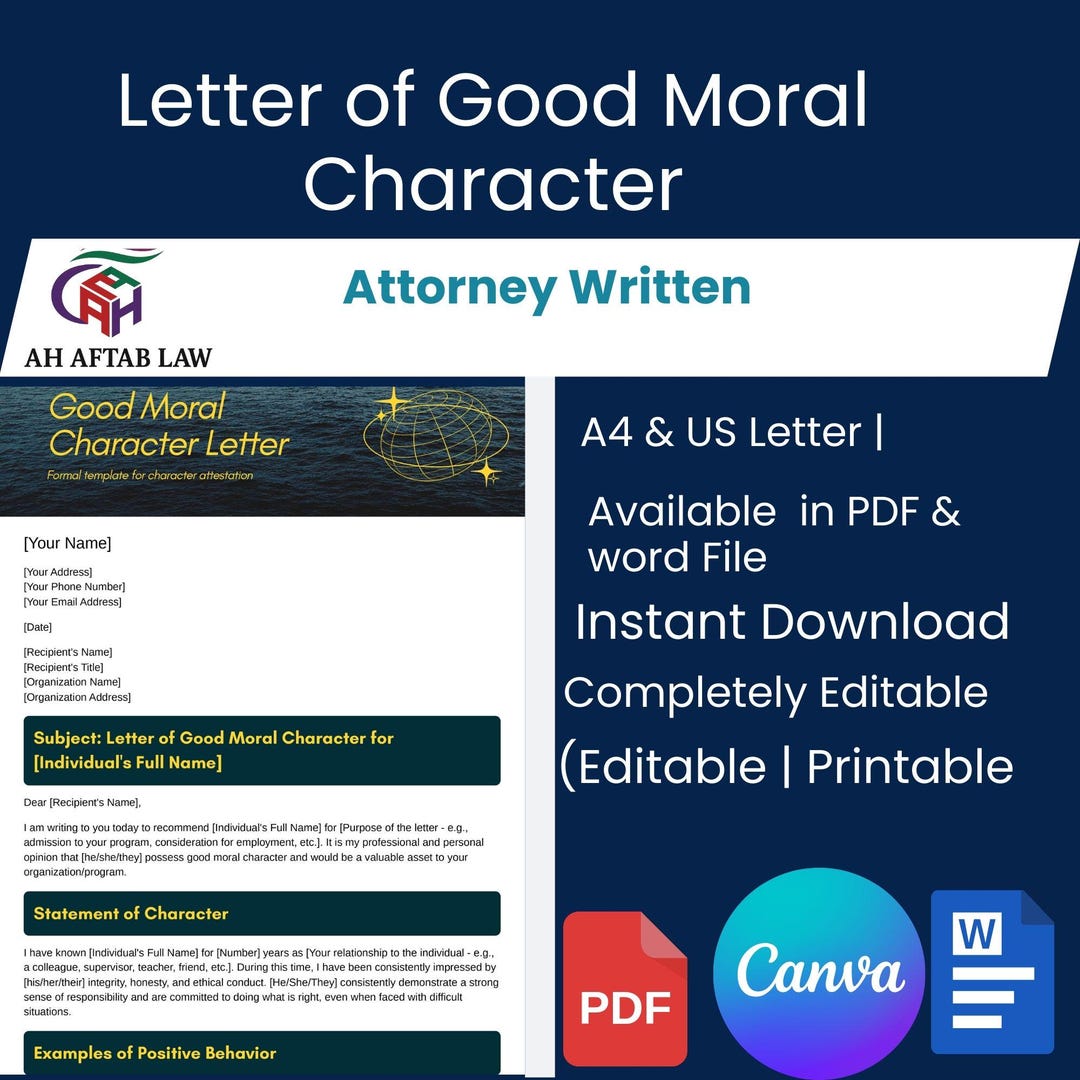 Good Moral Character Letter Template for Immigration - Editable Proof ...