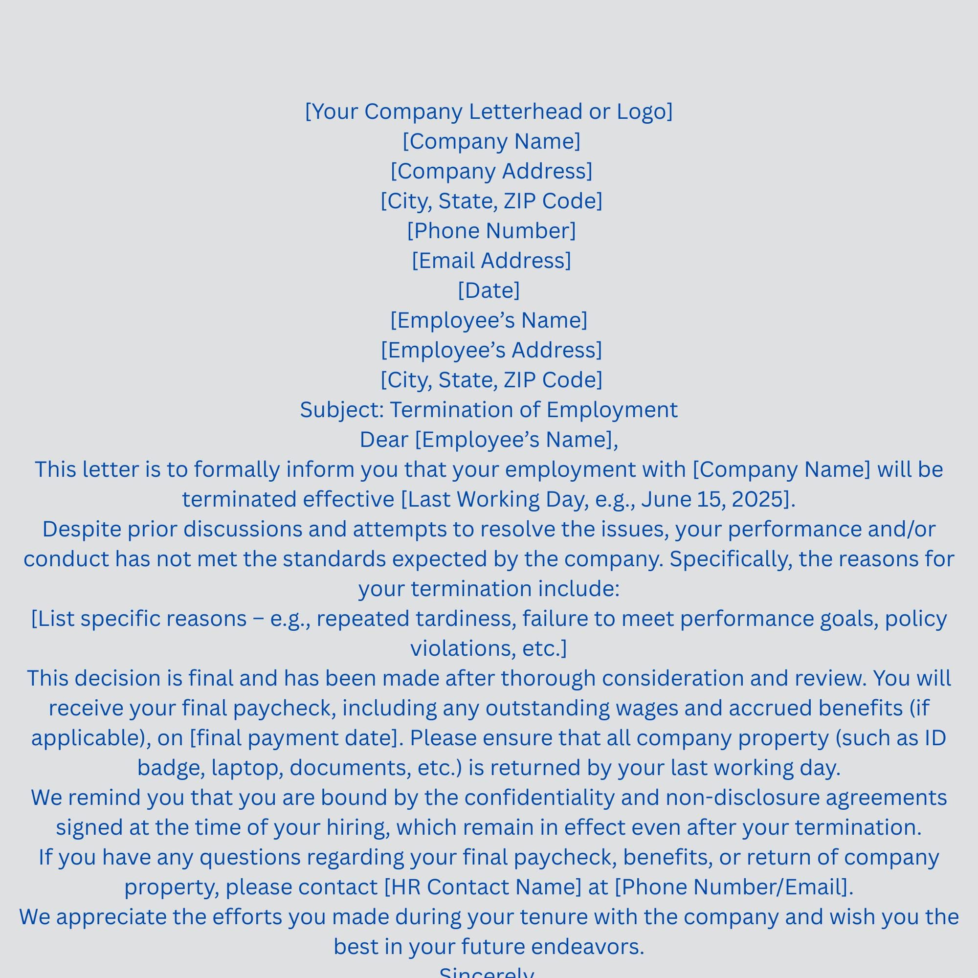 Employee Termination Letter Template: Editable HR Offboarding Document ...