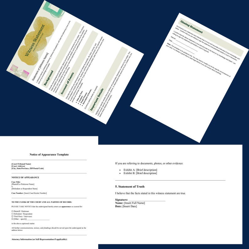 Witness Statement Template | Legal Declaration Form | Editable Word ...