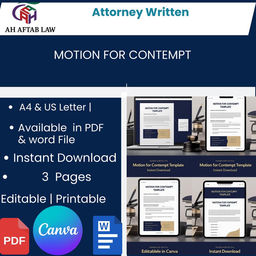 Motion for Contempt Template , Editable Legal Form ,canva Design ...