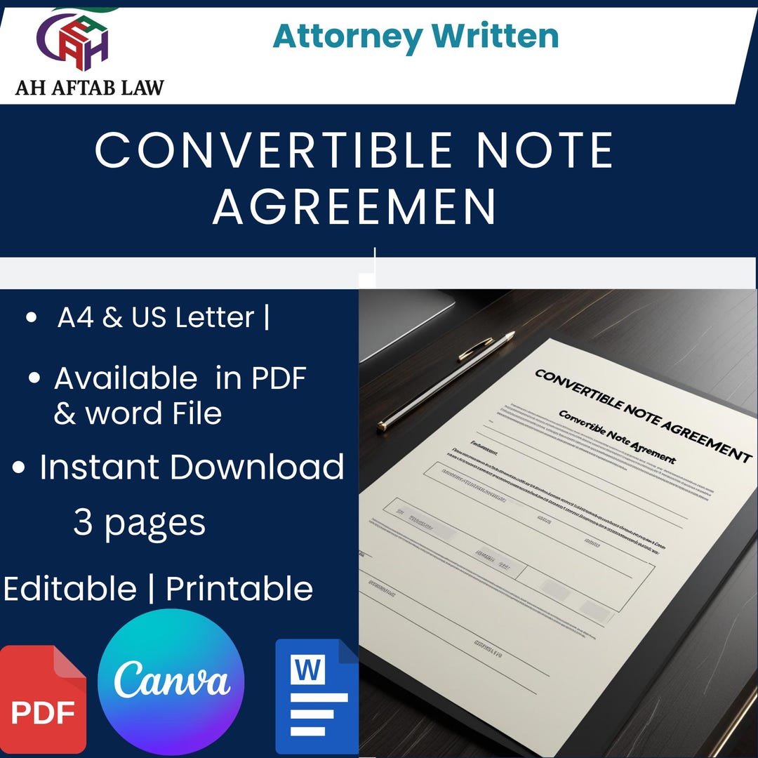 Convertible Note Agreement , Startup Loan Contract , Investor Funding ...