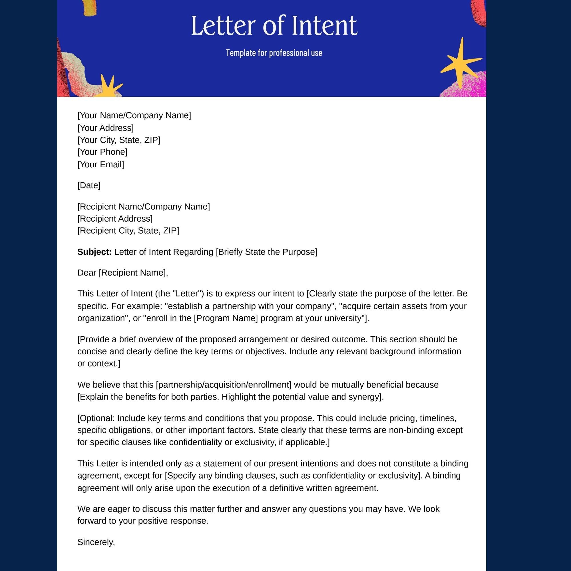 Editable Letter of Intent Template: Business, Real Estate & Job Offers ...