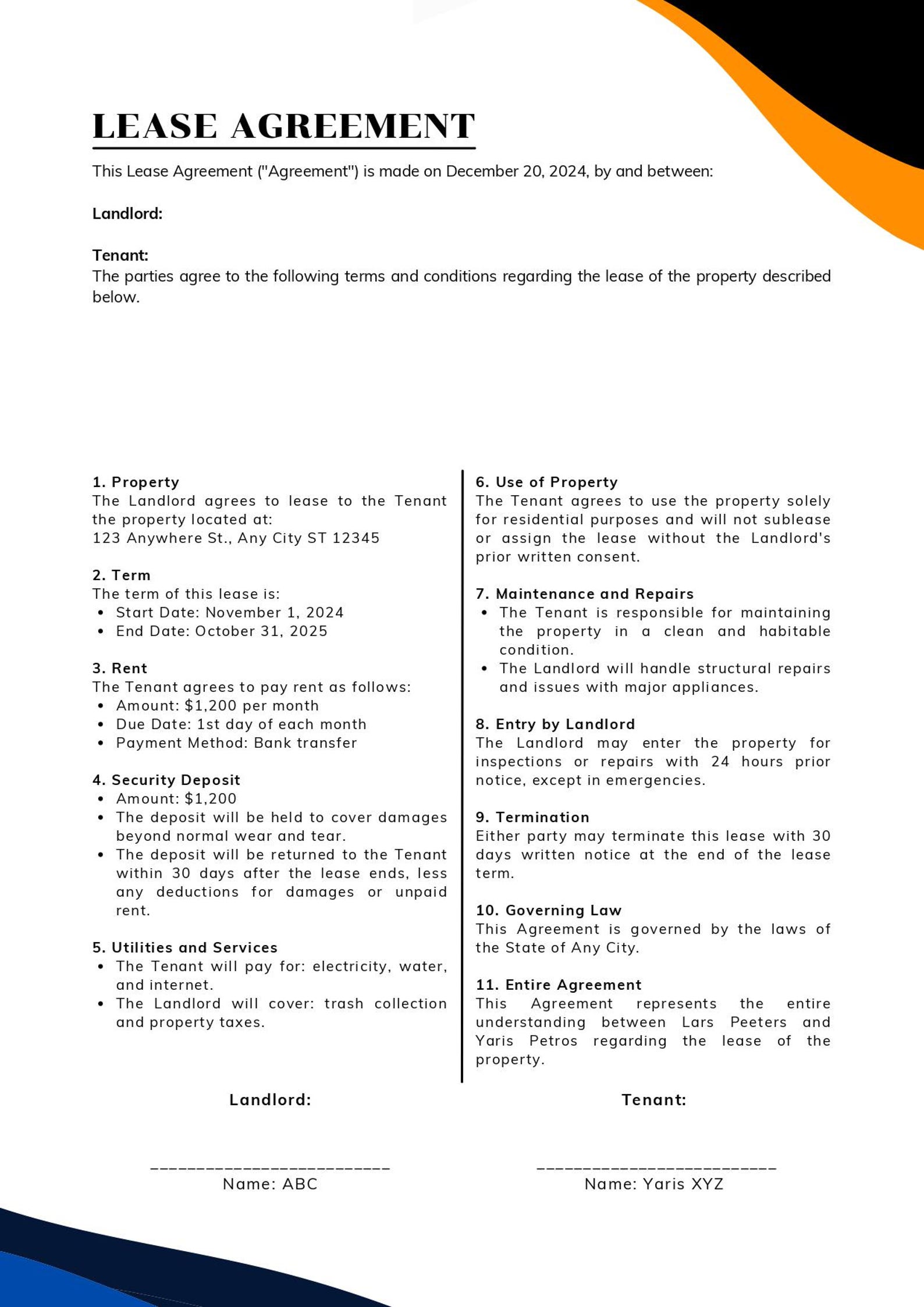 Editable Rental Agreement Template. Printable Lease Agreement ...