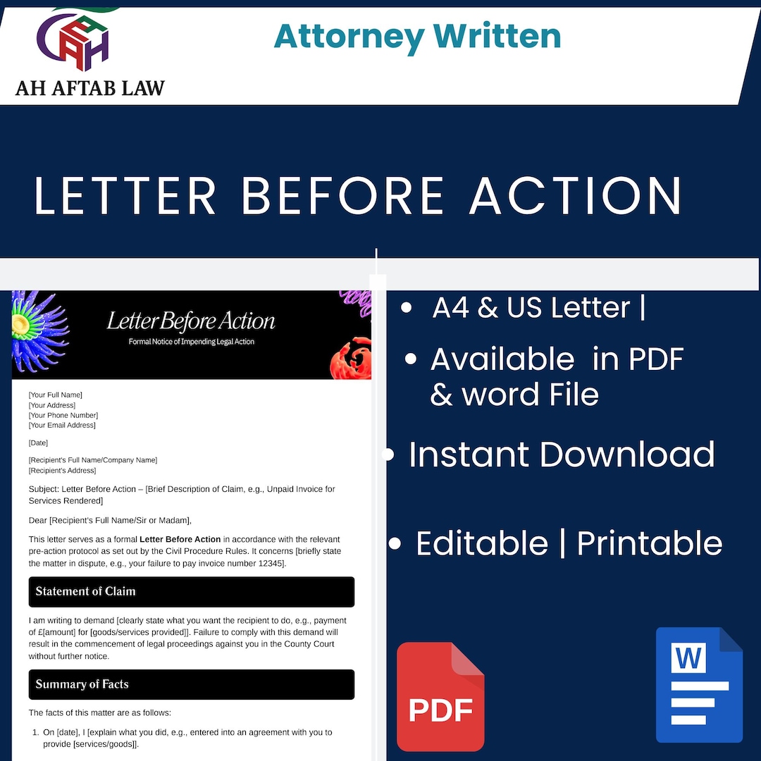 Letter Before Action Template (UK): Legal Notice for Debt Recovery (PDF ...
