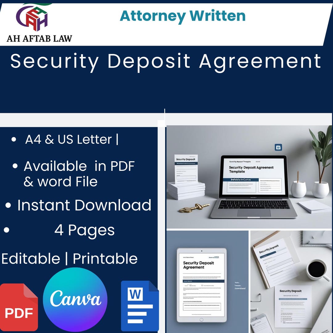 Security Deposit Agreement Template - Editable Canva Landlord Rental ...