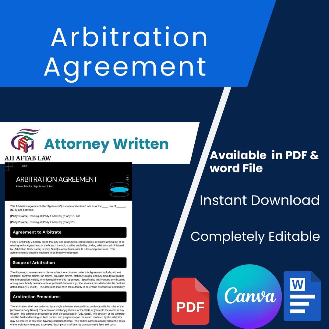 Downloadable Arbitration Agreement (standalone Template) - Easy-to-use ...