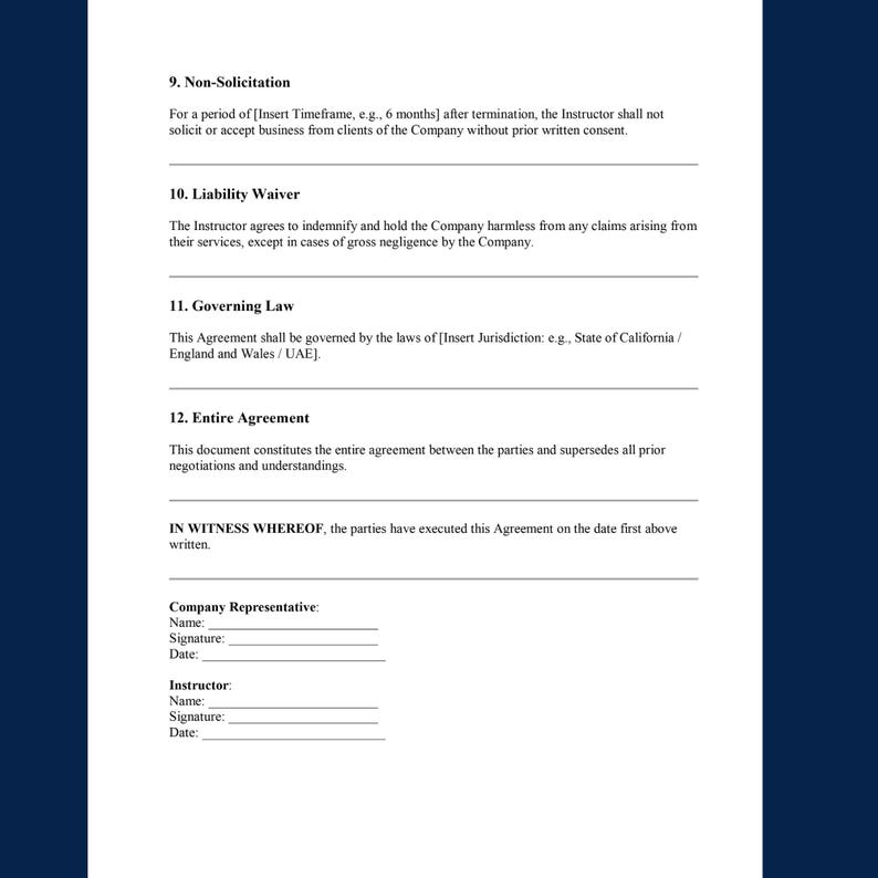Pilates Instructor Agreement Template, Studio and Freelancer (PDF and ...