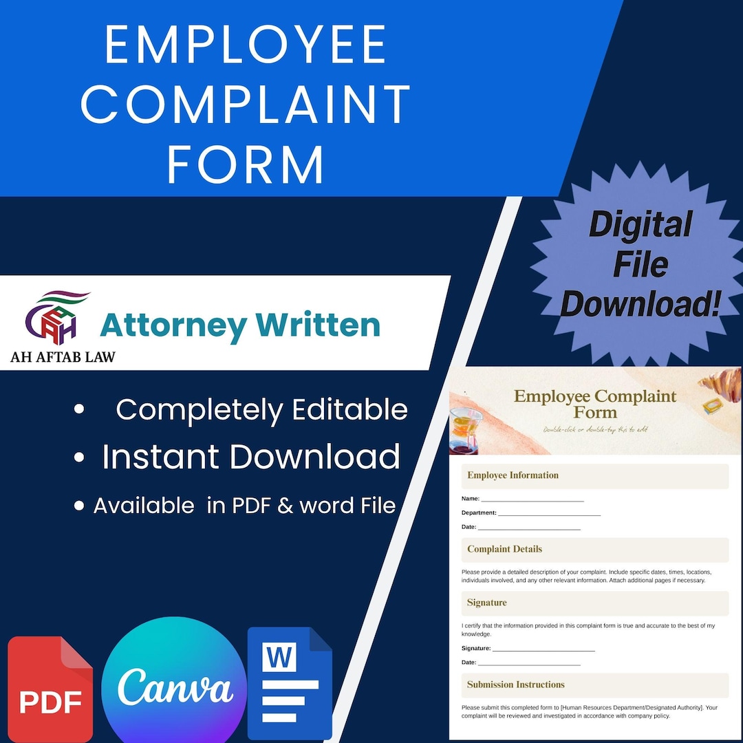 Complaint Form Employee Complaint Form Complaint Letter Employee Feedback Incident Reporting ...