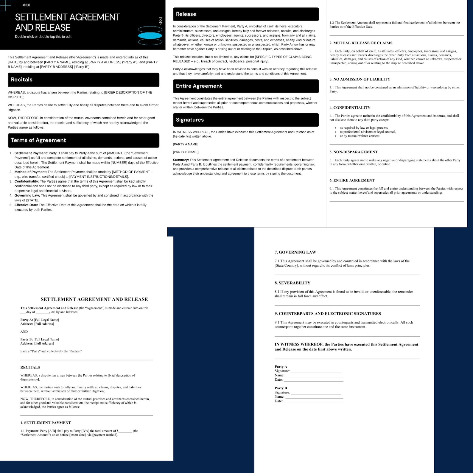Settlement Agreement and Release Template – Downloadable Legal Form for ...
