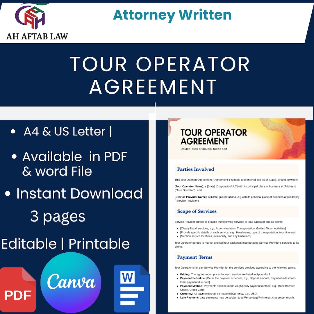 Tour Operator Agreement Template: Customizable Travel Contract ...