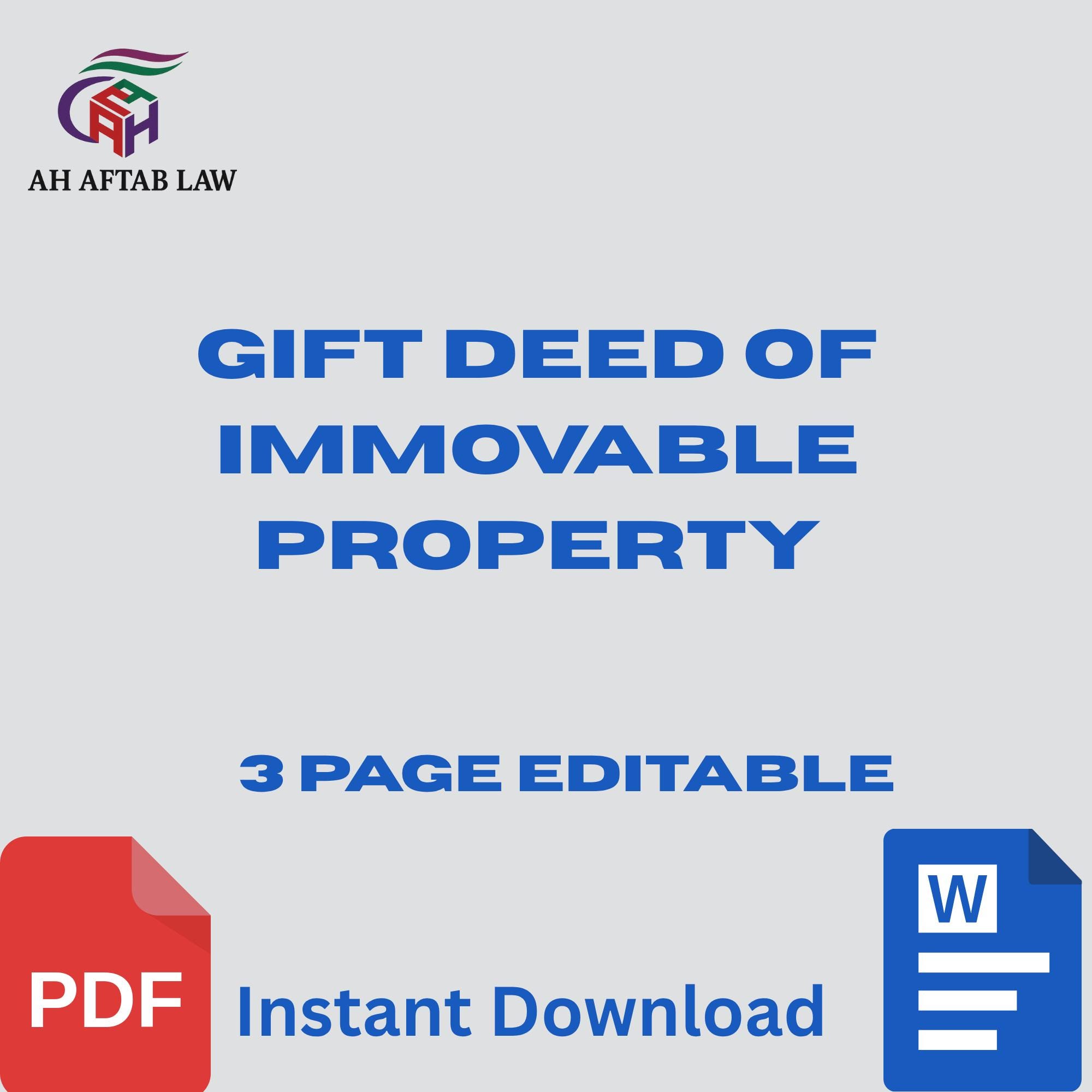 Gift Deed of Immovable Property Template | Legal Document for Property ...
