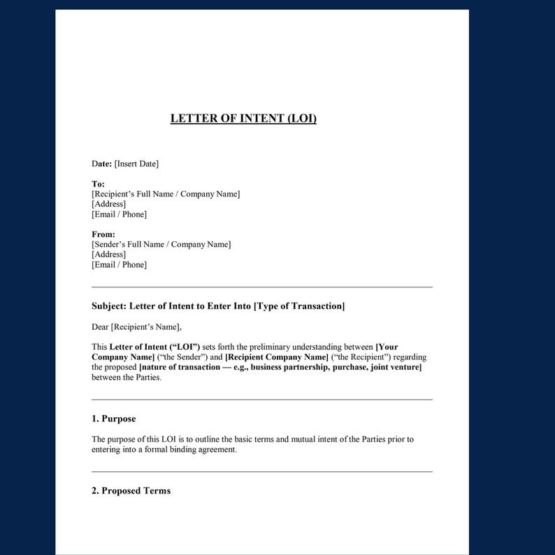 Editable Letter of Intent Template: Business, Real Estate & Job Offers ...