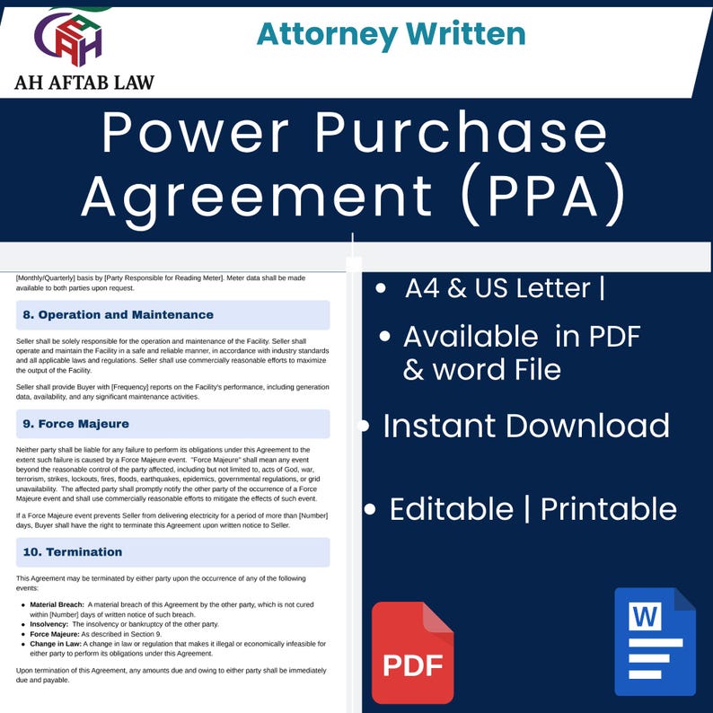 Power Purchase Agreement (PPA) Template: Renewable Energy Contract ...