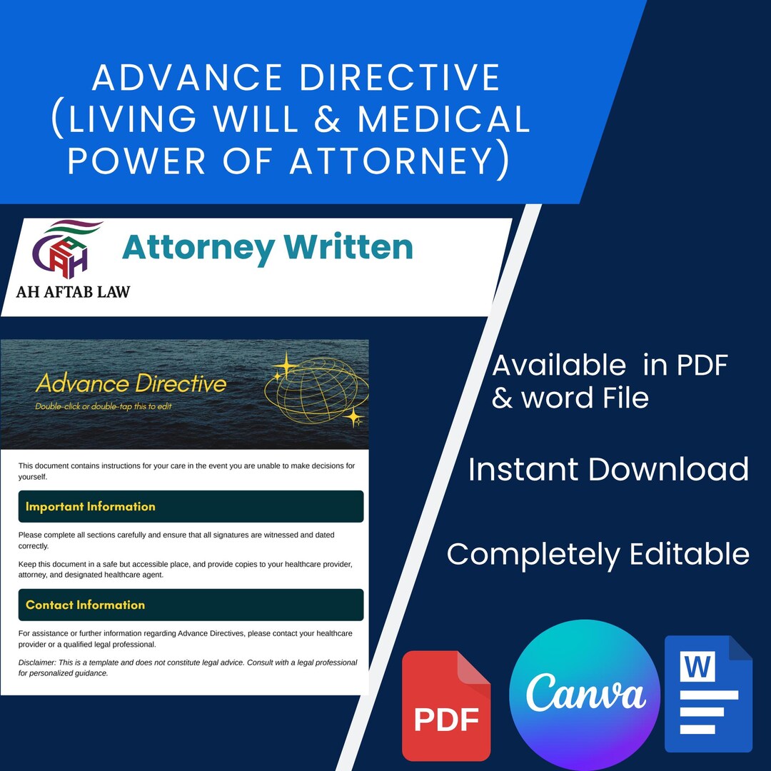 Advance Directive Template | Living Will & Medical Power of Attorney ...