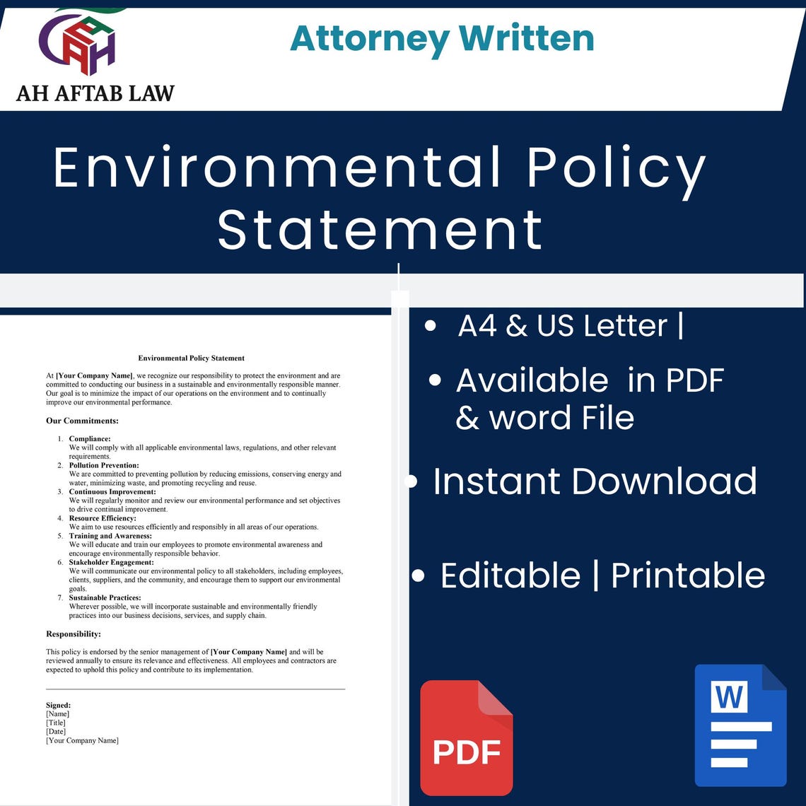 Environmental Policy Statement Template: Editable Eco-friendly Business ...
