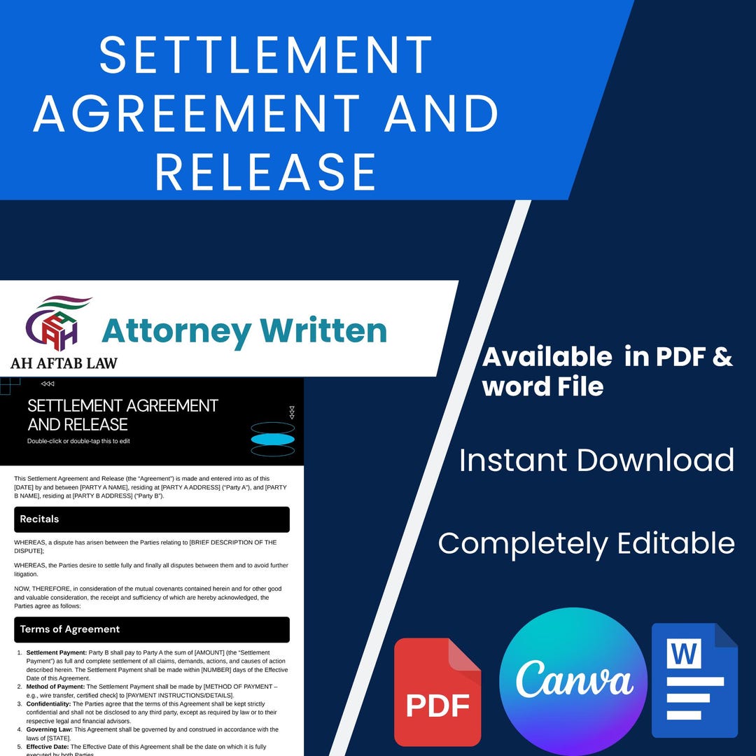 Settlement Agreement and Release Template – Downloadable Legal Form for ...