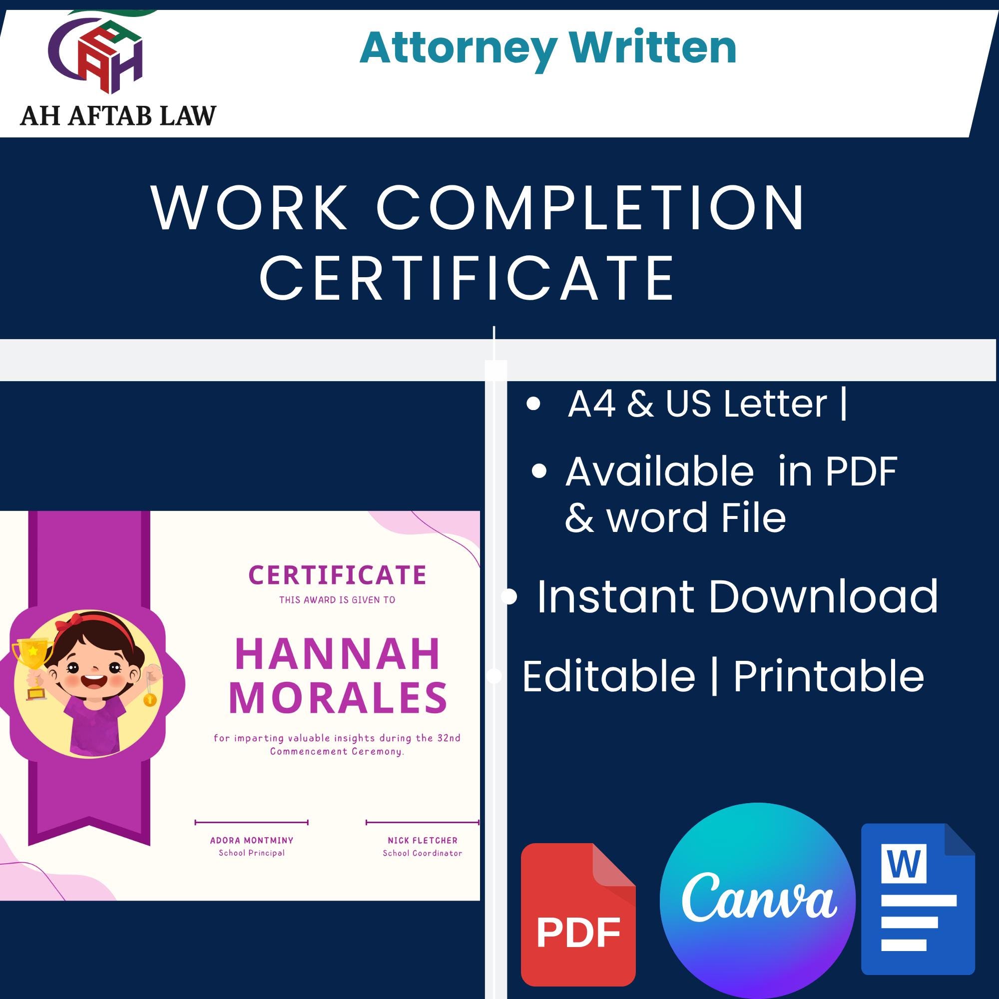 Work Completion Certificate Format,work Completion Certificate Word ...