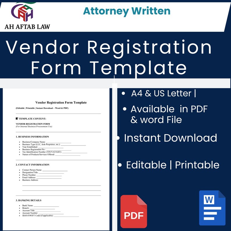 Customizable Vendor Registration Form Template for Small Business ...