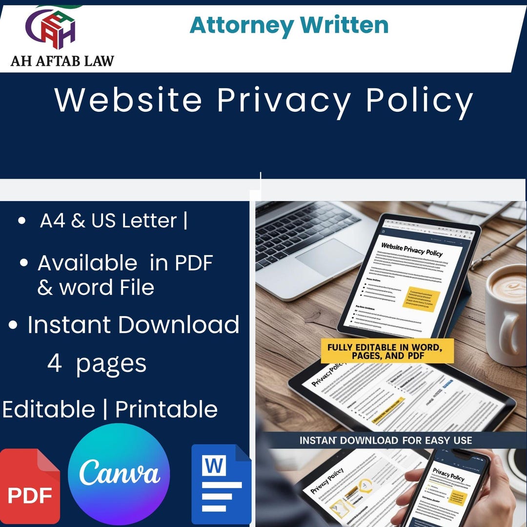 Editable Website Privacy Policy Template, GDPR & CCPA Compliant, Data ...