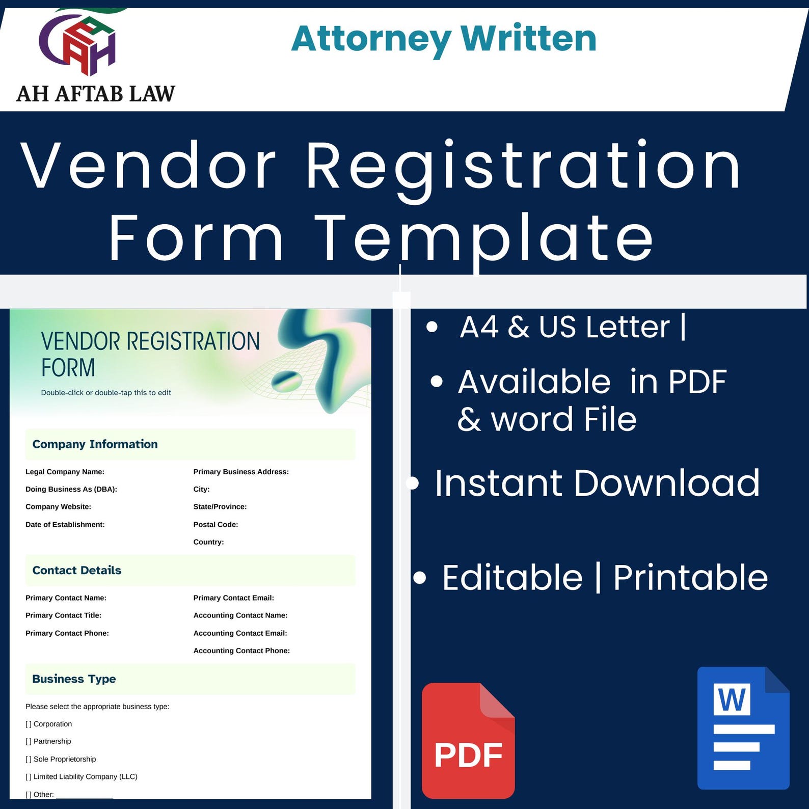 Customizable Vendor Registration Form Template for Small Business ...