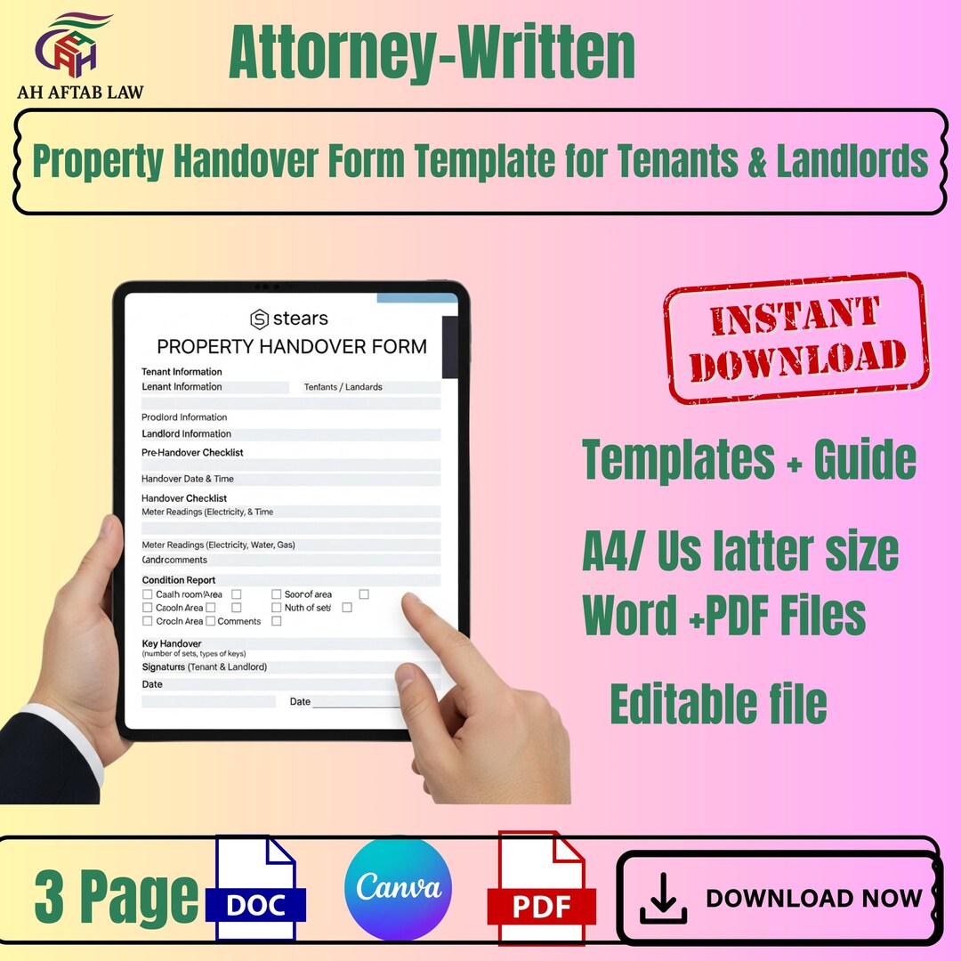 Property Handover Form Template for Tenants & Landlords Printable Move ...