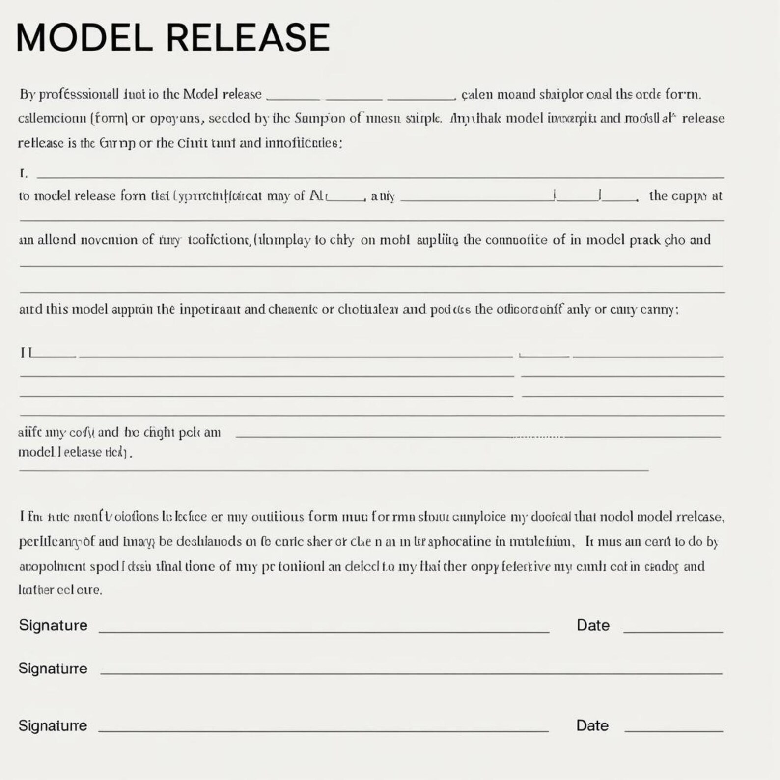 Printable Model Release Form for Photographers: Instant Download Legal ...