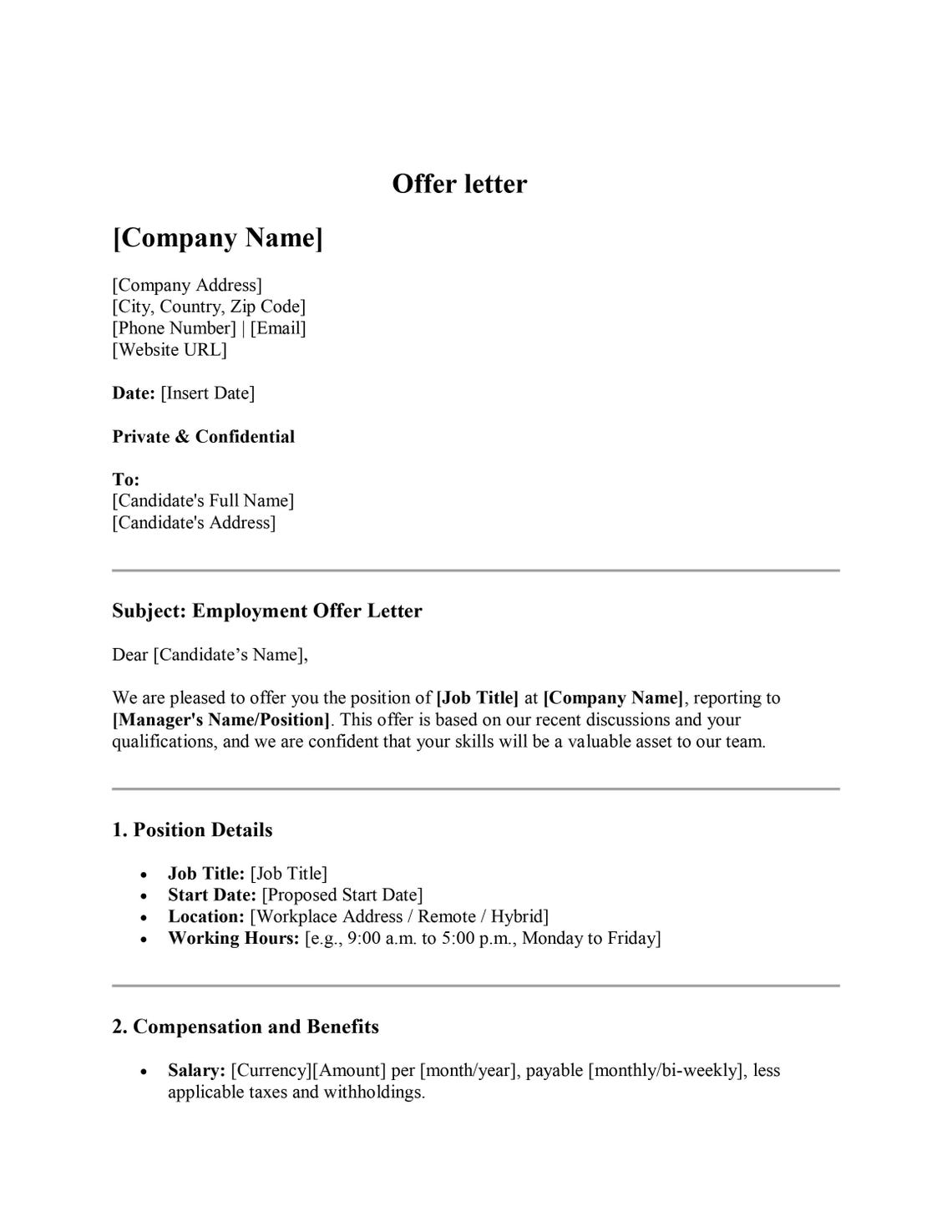 Editable Offer Letter Template: Instant Download for Recruitment - Etsy