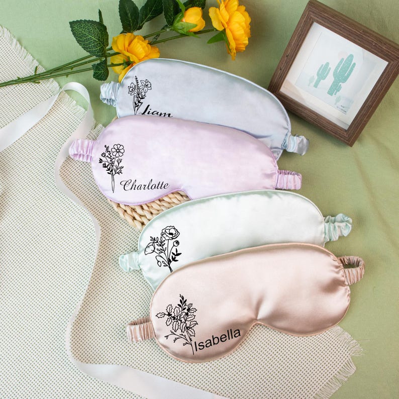 Personalized Eye Mask With Birth Flower and Name – Bridesmaid Gift ...