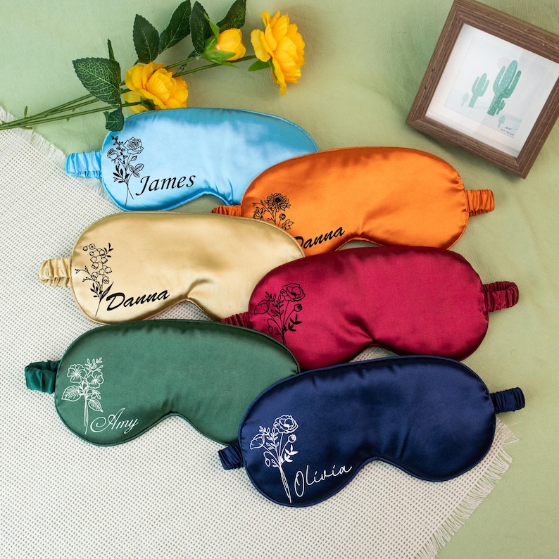 Personalized Eye Mask With Birth Flower and Name – Bridesmaid Gift ...