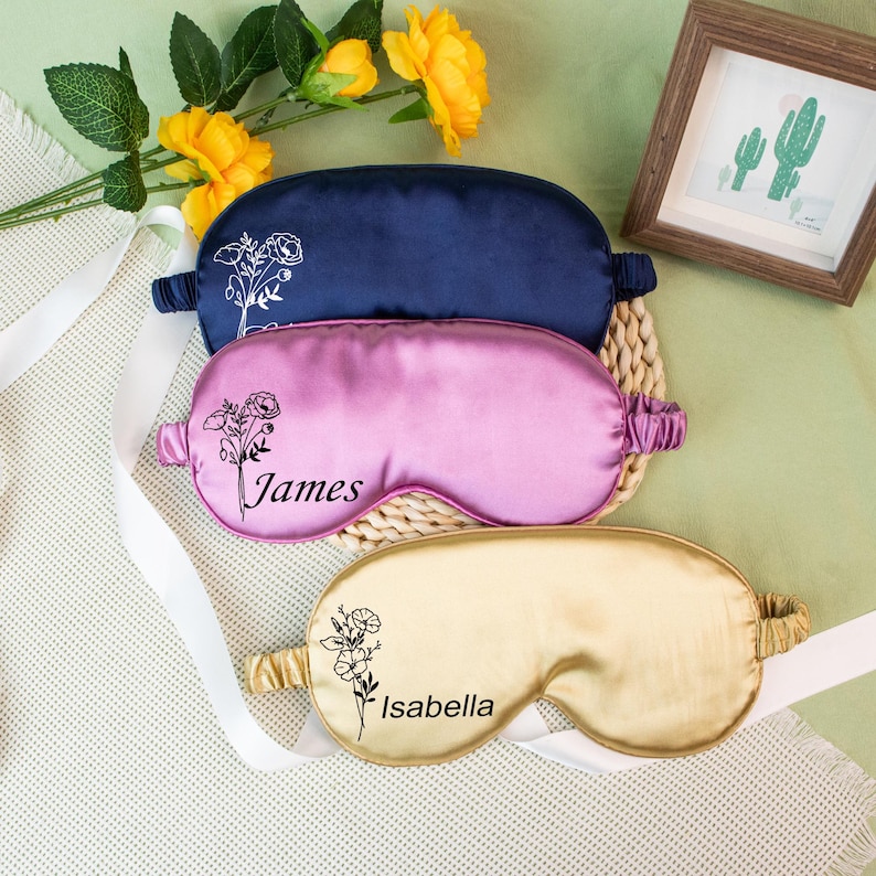 Personalized Eye Mask With Birth Flower and Name – Bridesmaid Gift ...