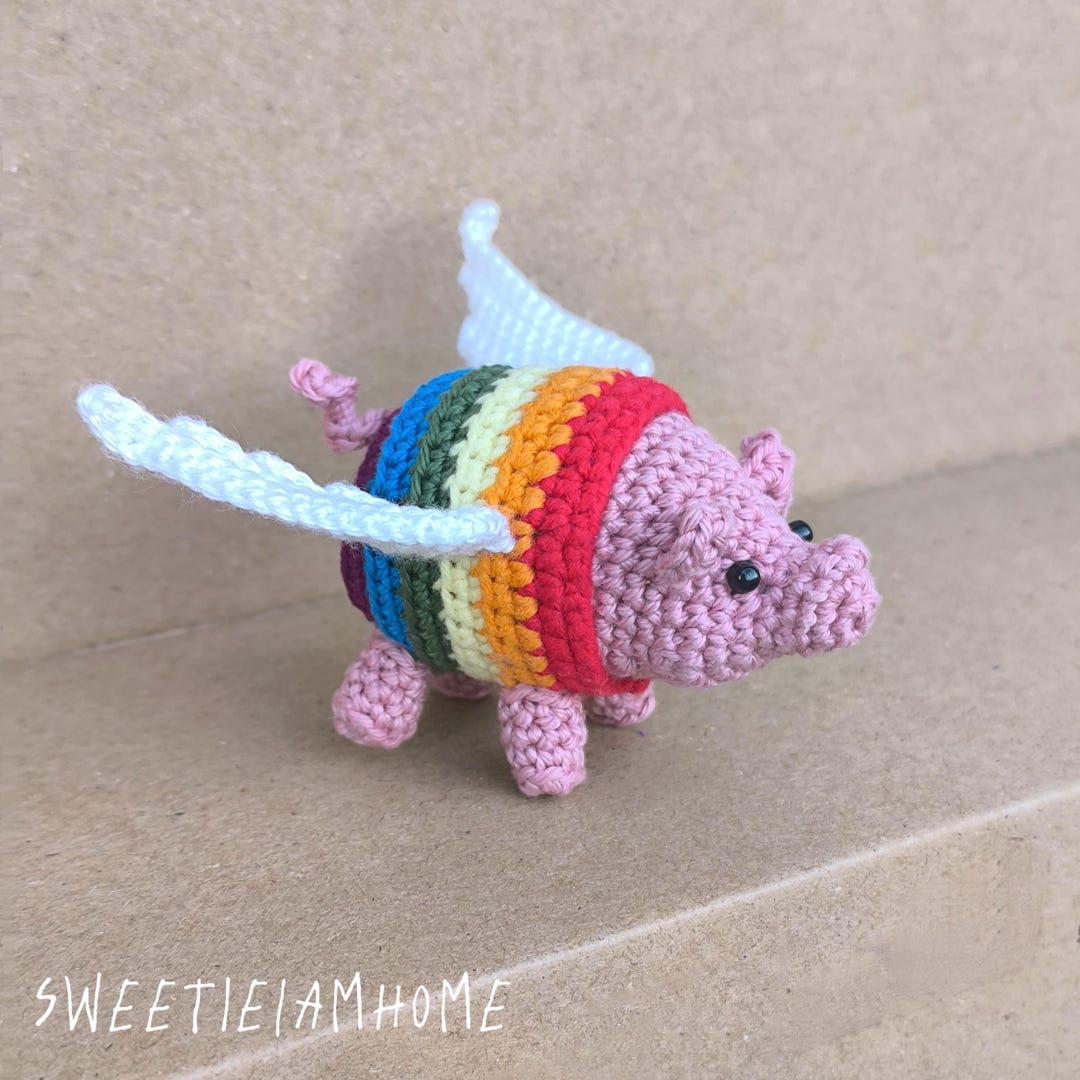 Crochet Flying Pig Amigurumi With Rainbow Sweater - Etsy