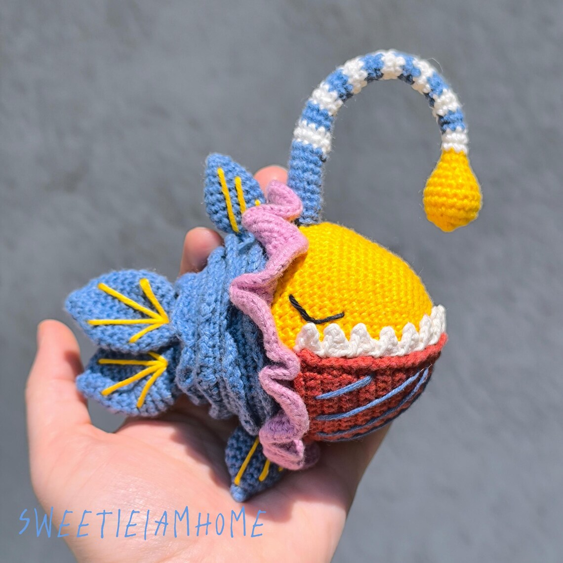 Crochet Angler Fish Toy Cotton Amigurumi Stuffed Sea Animal Plush - Etsy