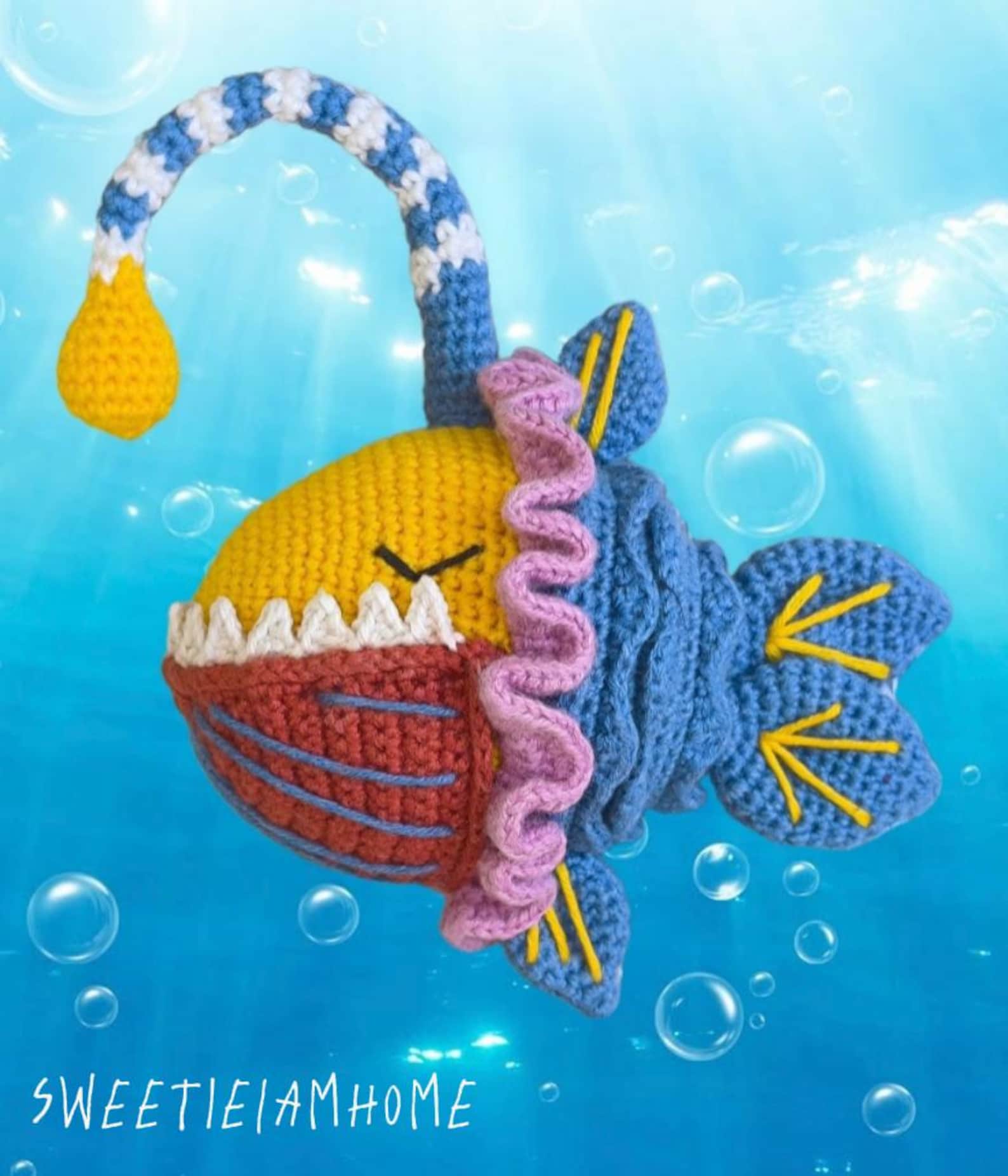 Crochet Angler Fish Toy Cotton Amigurumi Stuffed Sea Animal Plush - Etsy
