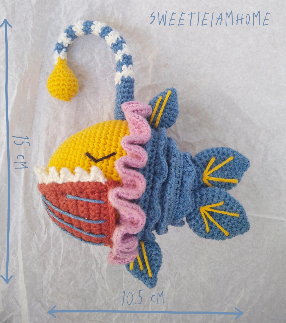 Crochet Angler Fish Toy Cotton Amigurumi Stuffed Sea Animal Plush - Etsy