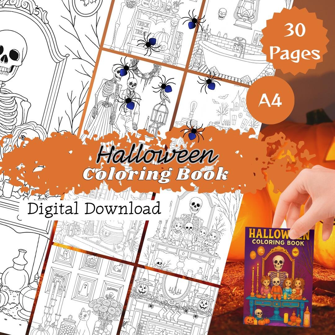 Halloween Coloring Book: 30 Spooky Pages, Kids & Adults (PDF) - Etsy