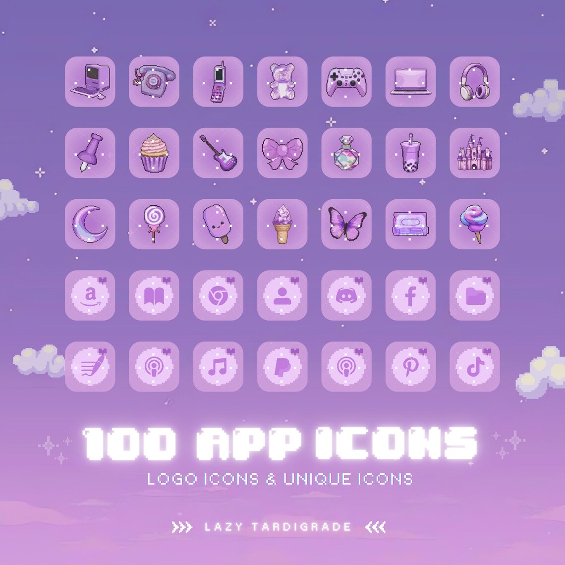 Purple Gamer Pixel App Icons | iPhone & Android Icons, Ios 18 Icons ...