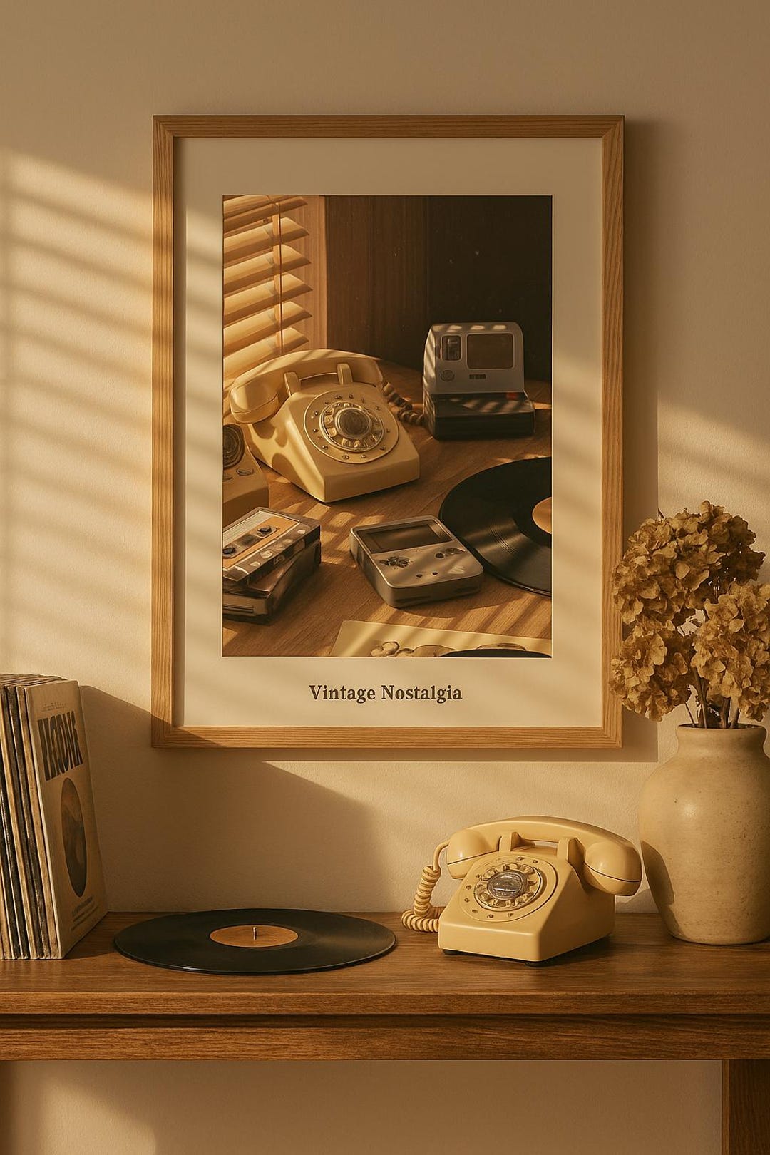 Retro Analog Desk Wall Art – Vintage Phone, Gameboy & Cassette Decor ...