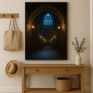 Gothic Castle Hallway Wall Art – Printable Moonlit Corridor Poster ...