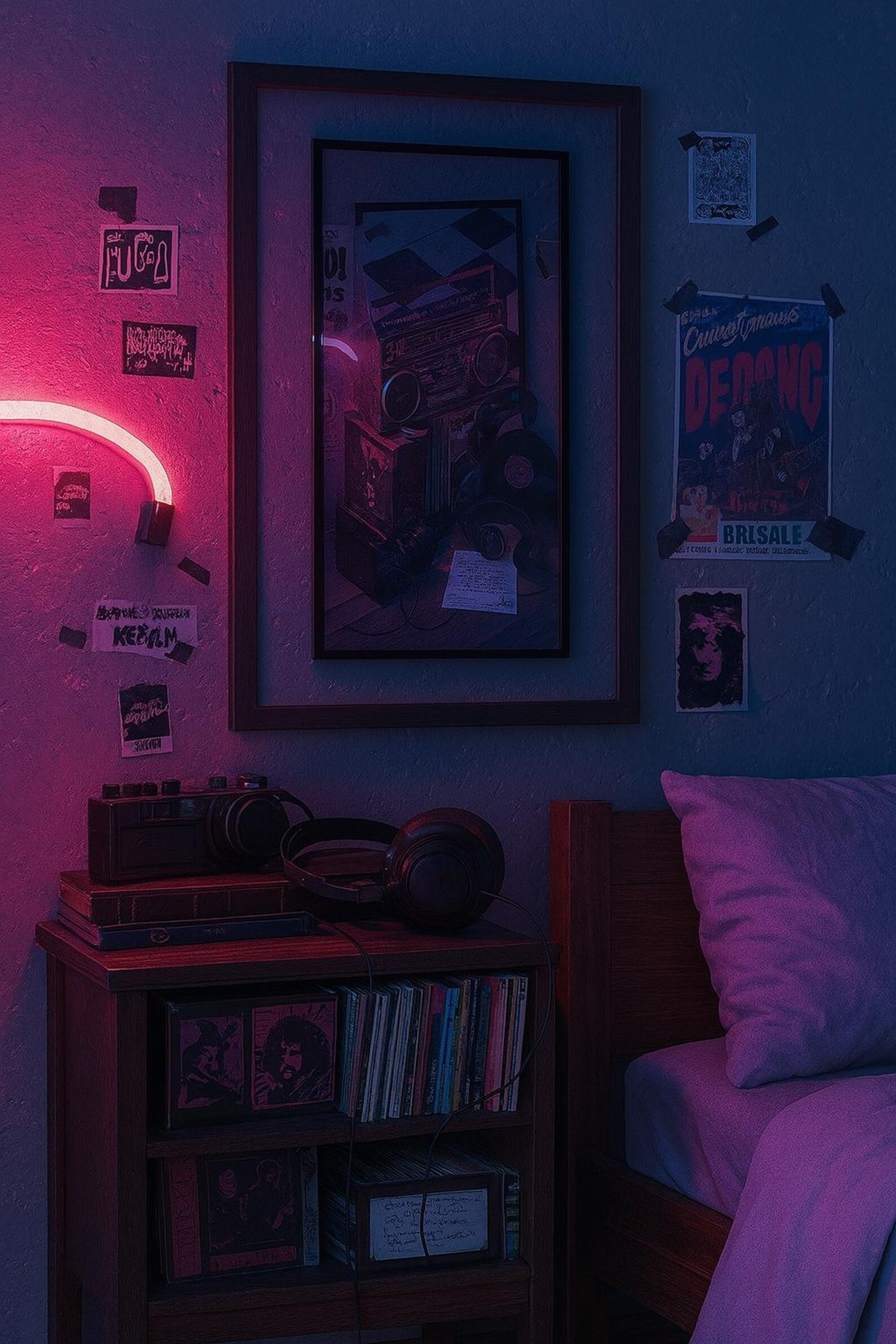 Lo-fi Vinyl Wall Art – Retro Boombox, Cassette Tapes & Neon Music ...