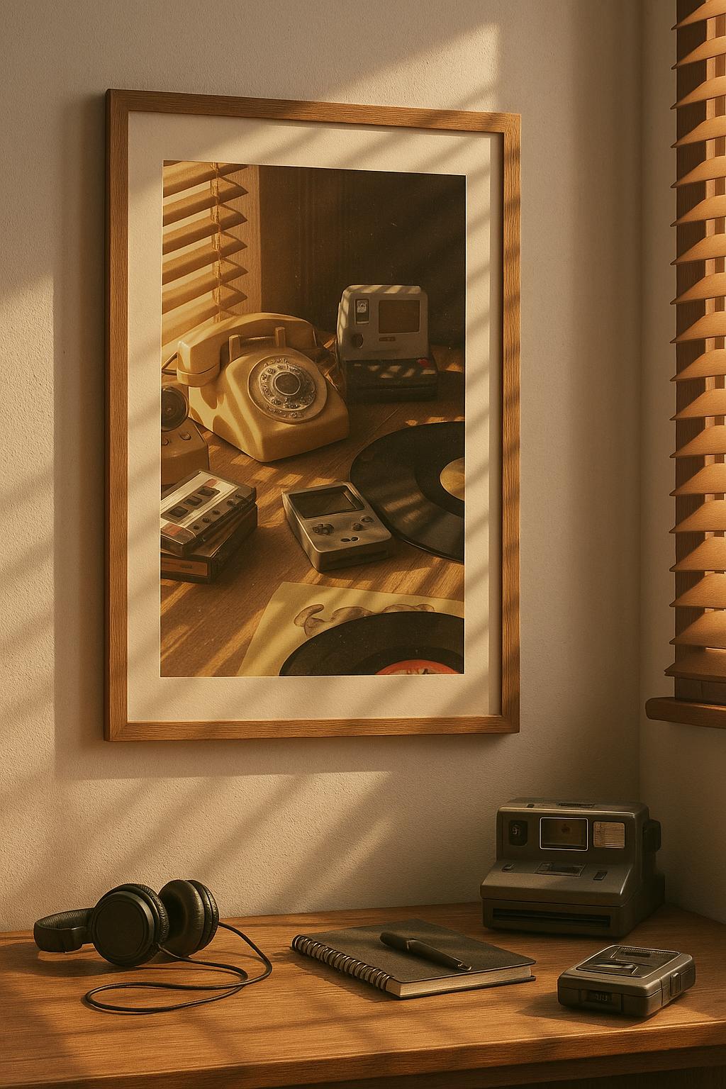 Retro Analog Desk Wall Art – Vintage Phone, Gameboy & Cassette Decor ...