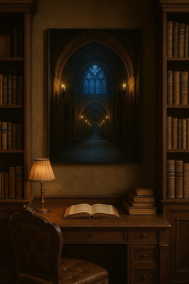Gothic Castle Hallway Wall Art – Printable Moonlit Corridor Poster ...
