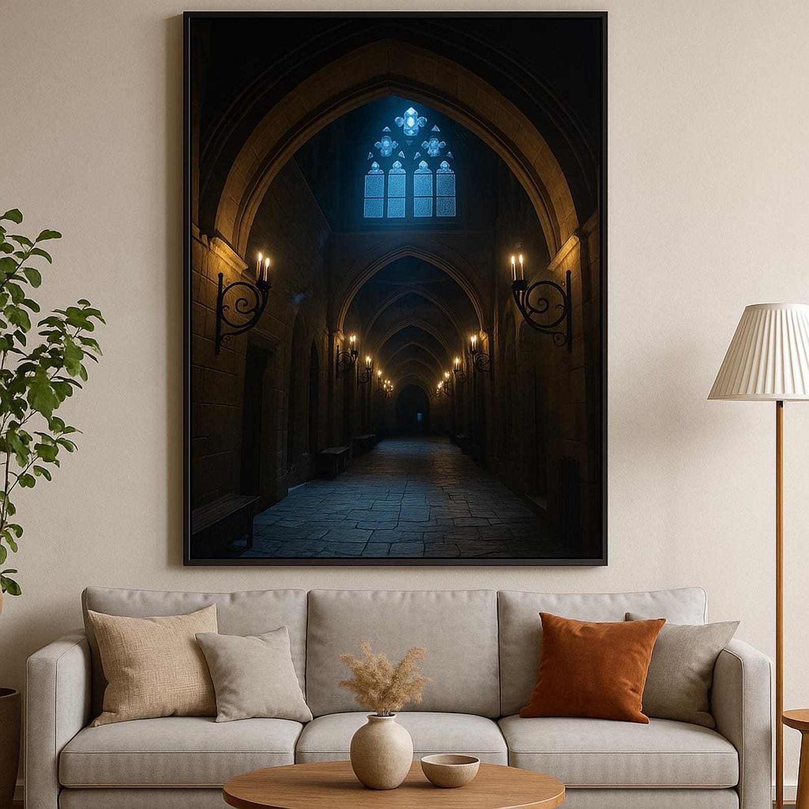 Gothic Castle Hallway Wall Art – Printable Moonlit Corridor Poster ...