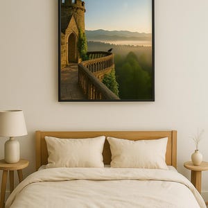 Gothic Castle Balcony Wall Art – Printable Raven Tower Poster – Misty ...