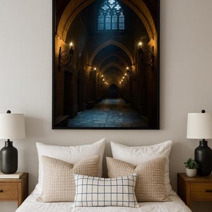 Gothic Castle Hallway Wall Art – Printable Moonlit Corridor Poster ...