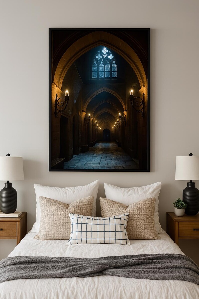 Gothic Castle Hallway Wall Art – Printable Moonlit Corridor Poster ...