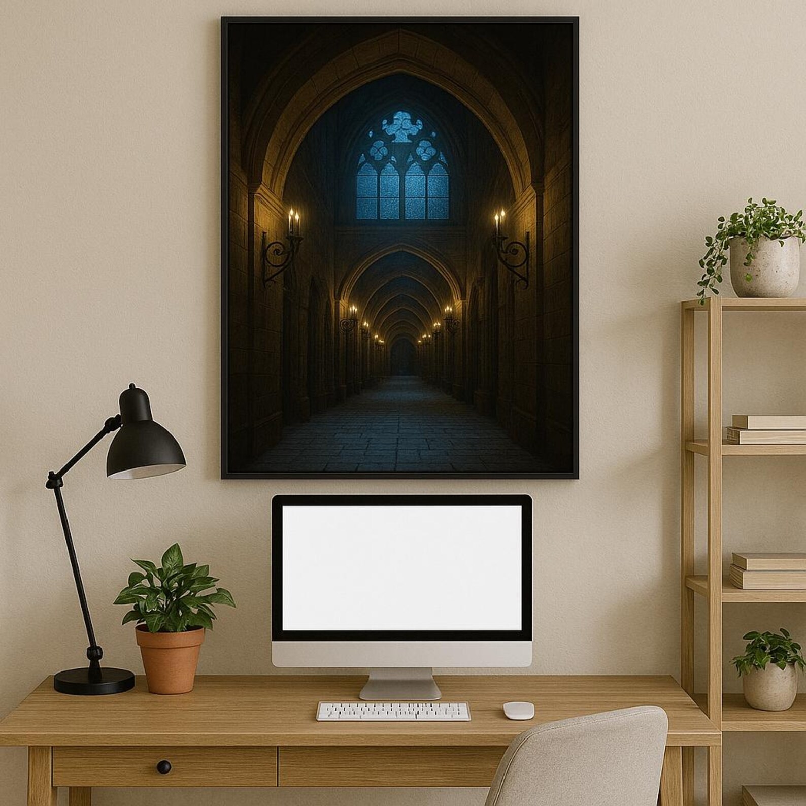 Gothic Castle Hallway Wall Art – Printable Moonlit Corridor Poster ...