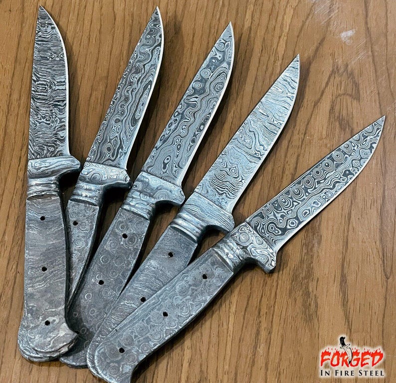 5pcs X Damascus Steel Blank Blades Hand Forged Blades Steak Knife ...