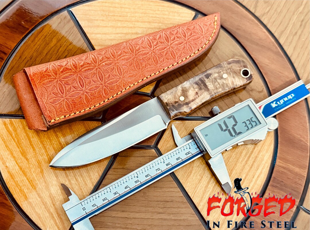 Custom Handmade Stainless Steel Skinner Knife Maple Burl Wood Handle ...