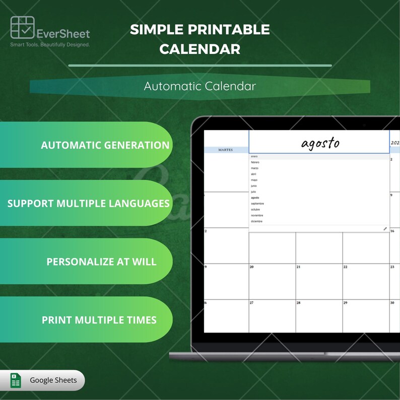 2025 Elegant Auto-fill Monthly Calendar – Printable, Editable Google ...